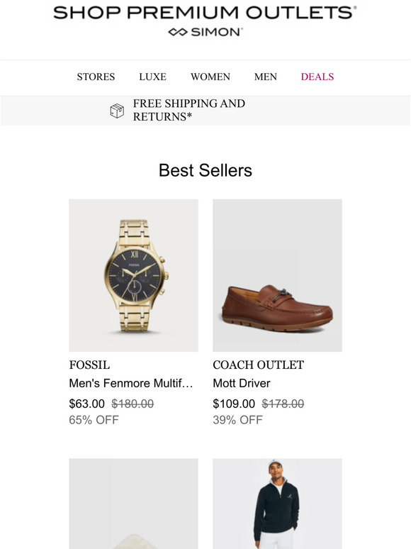Shop Premium Outlets: Fossil Men's Fenmore Multifunction, Gold-Tone ...