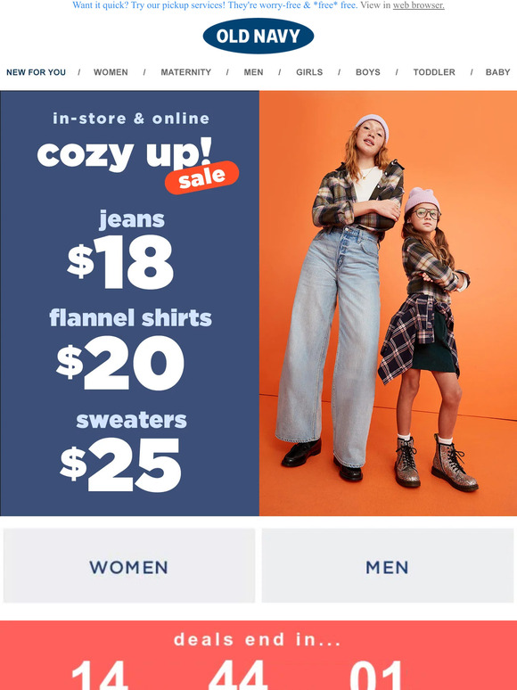 Old Navy: This deal is 🍌 🍌 🍌: 50% off all outerwear & $8 plush tees ...