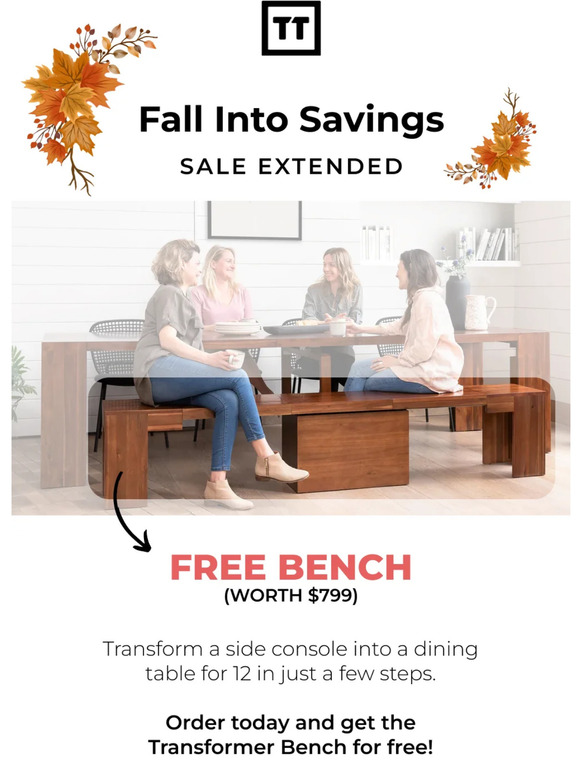 Transformer Table: Expandable Bench Included [worth $799] | Milled