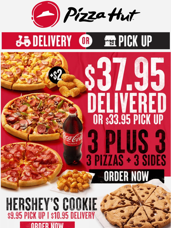 Pizza Hut: Start the week with Pizza! Get 3 Large Pizzas and 3 Sides ...