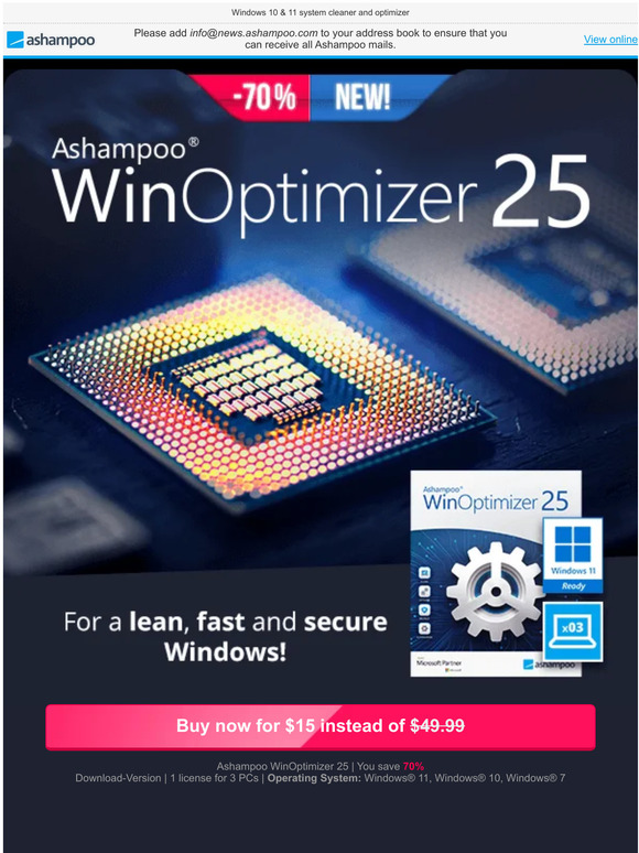 Ashampoo: Ashampoo WinOptimizer 25 - For a stronger PC | Milled