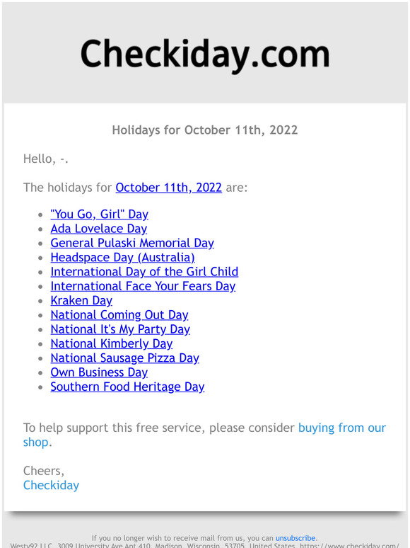 Checkiday: Holidays for October 11th, 2022! 📅🎉 | Milled