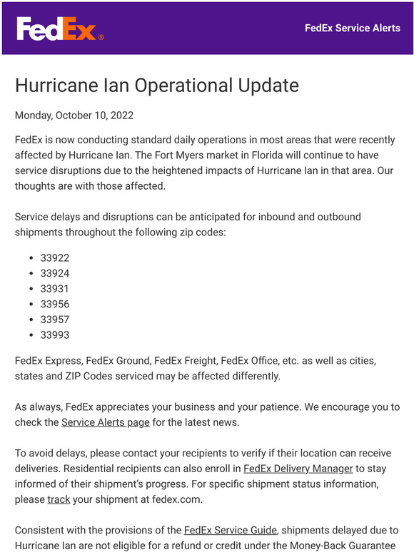 FedEx: Hurricane Ian Operational Update | Milled