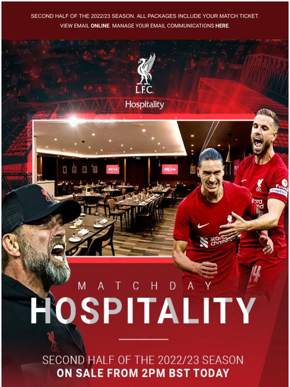 Liverpool FC: Matchday Hospitality – remaining games on sale from 2pm ...