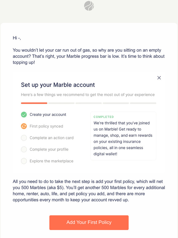 Marble: Complete one step to activate your Marble account | Milled