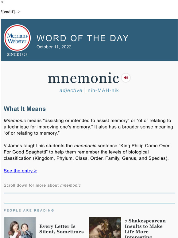 Merriam-Webster: Mnemonic - plus, Every Letter Is Silent, Sometimes ...