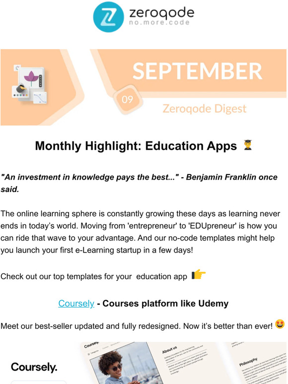 Zeroqode: e-Learning app ideas, Free сrypto template, and other cool news 😃 | Milled