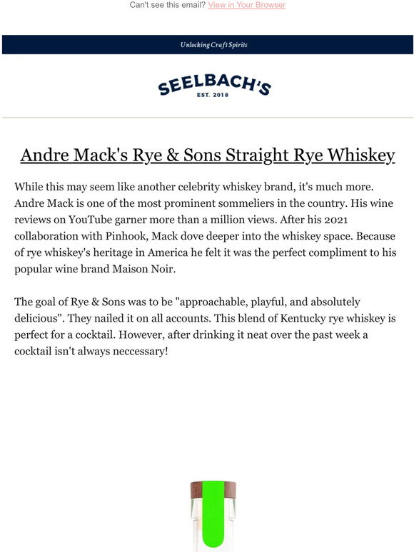 Seelbachs: Famous Sommelier Andre Mack Release Rye & Sons Kentucky ...