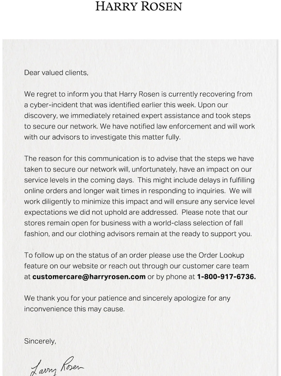 Harry Rosen: A Message from Harry Rosen | Milled