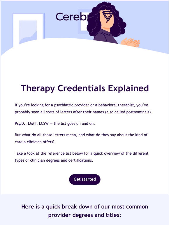 Cerebral: What do therapy credentials mean? | Milled