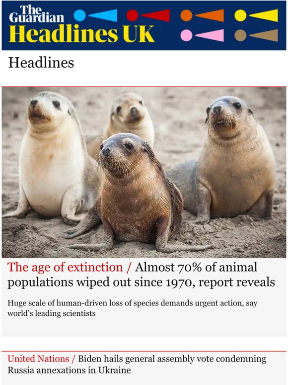 The Guardian: The Guardian Headlines: Almost 70% of animal populations ...