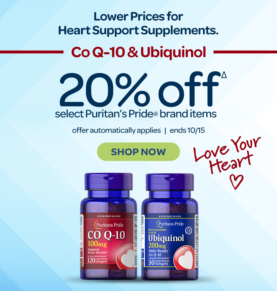 Puritan's Pride: You love it? We love it! 20% off heart-healthy Co Q-10 ...