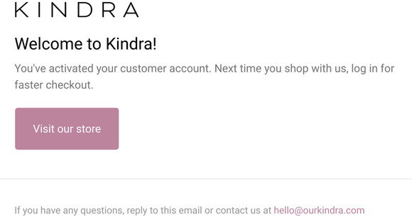 Kindra: Customer account confirmation | Milled