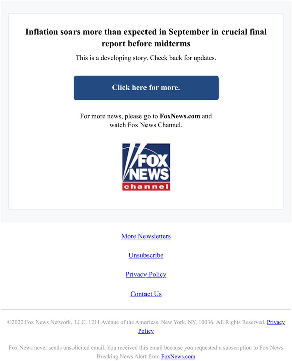 Fox News: Inflation soars more than expected in September in crucial ...