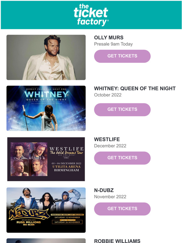 The Ticket Factory: Olly Murs, Whitney: Queen Of The Night, Westlife, N ...