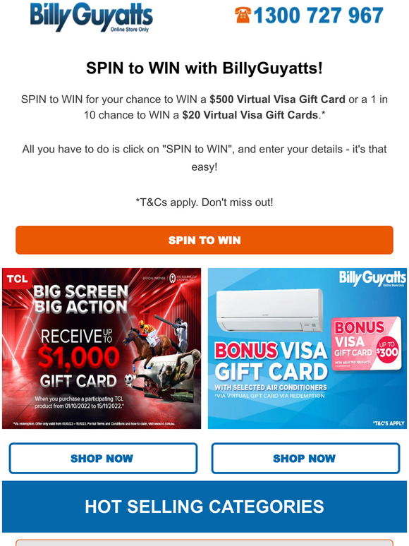 Billy Guyatts: SPIN for your chance to WIN a $500 Virtual Visa Gift ...