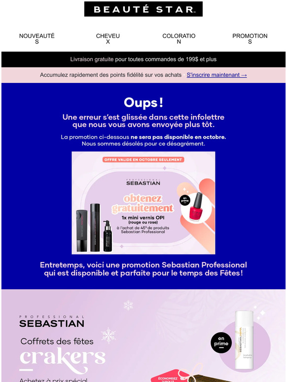 Beauté Star: Oups ! Une erreur s'est glissée dans l'infolettre ...