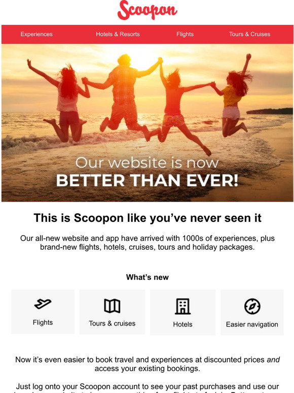 Scoopon: Our New Website is Live! Here's 10% Off Your Next Adventure ...