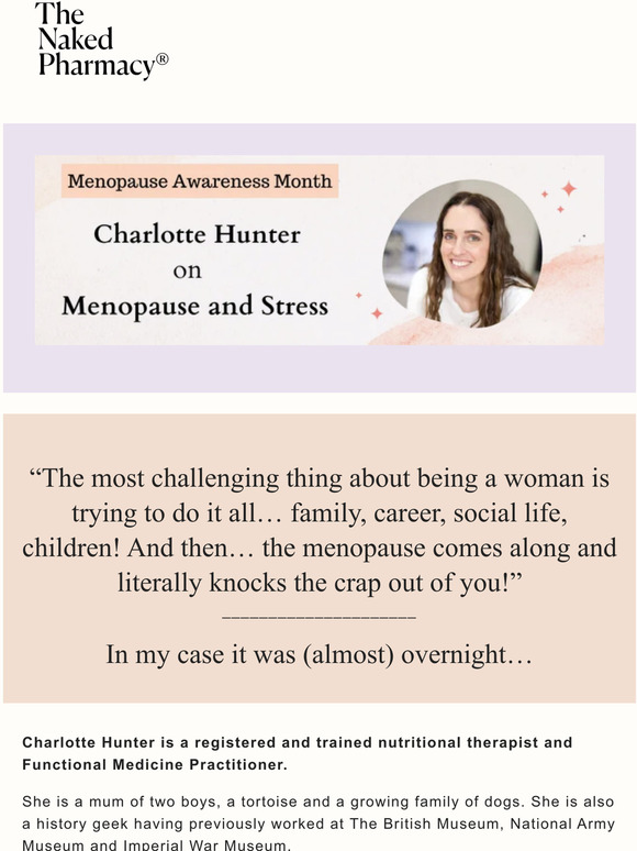 The Naked Pharmacy: Charlotte Hunter on Menopause stress and blood ...