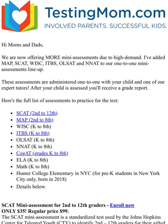 Testing Mom: Enroll for mini-assessment for MAP, SCAT, ITBS, CogAT ...