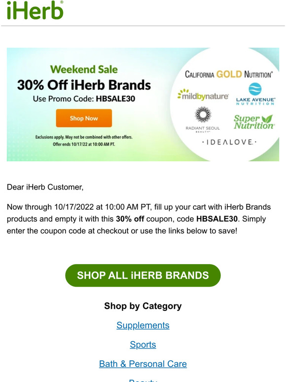 iHerb: 30% off all iHerb Brands products 🥰🥰🥰 | Milled