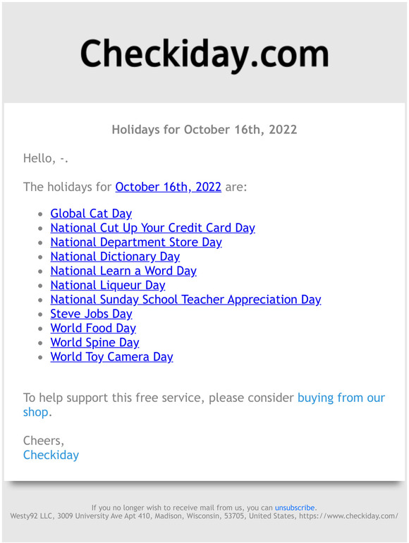 Checkiday: Holidays for October 16th, 2022! 📅🎉 | Milled