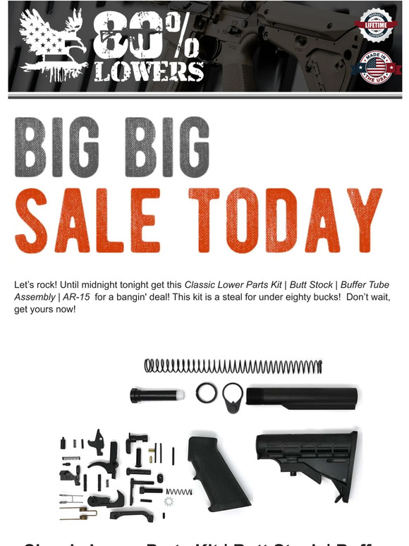 80% Lowers: AR15 Classic Lower Parts Kit | Butt Stock | Buffer Tube ...