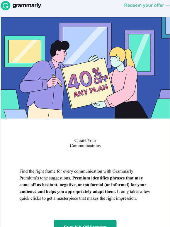 Grammarly: Save 40% and impress every audience. | Milled