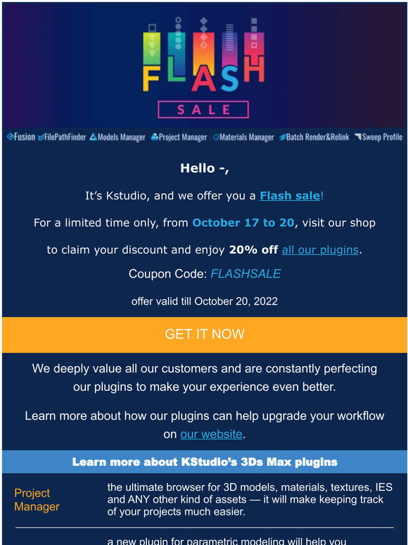 Kstudio: Flash Sale for Kstudio - Plugins for 3Ds Max | Milled