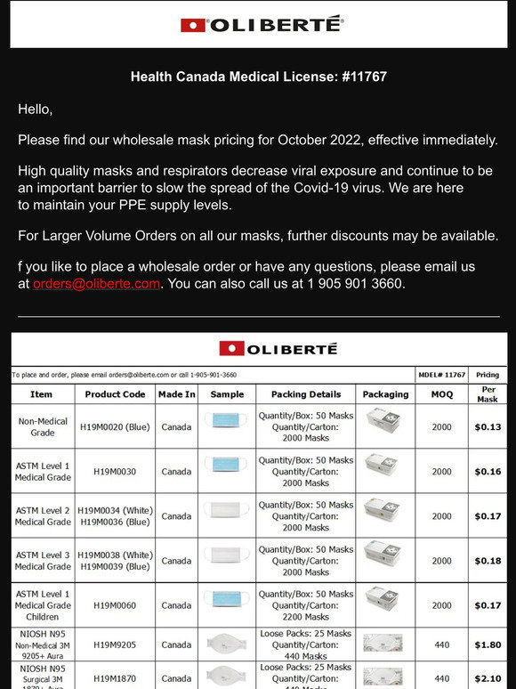 Oliberté: Oliberte October 2022 Mask Pricing | Milled
