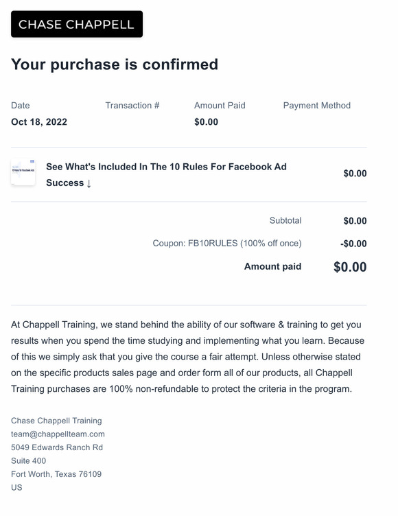 Chase Chappell: Your receipt from Chase Chappell Training | Milled