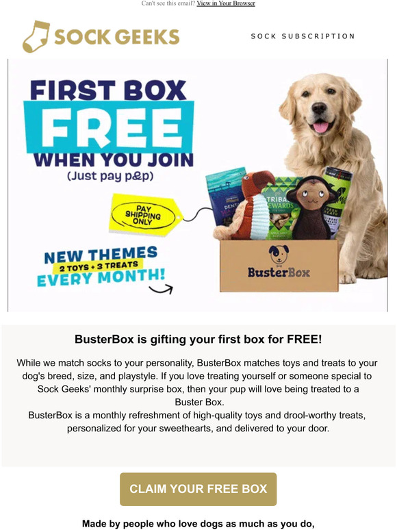 Sock Geeks: Free 1st box (just pay £5 postage) on Buster Box 🐶 | Milled