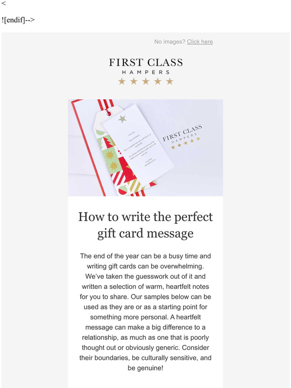 First Class Hampers: Taking the guesswork out of writing gift card ...