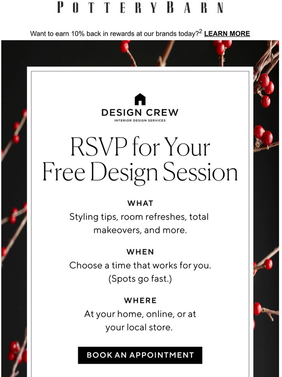 Pottery Barn: FREE design help: RSVP! | Milled