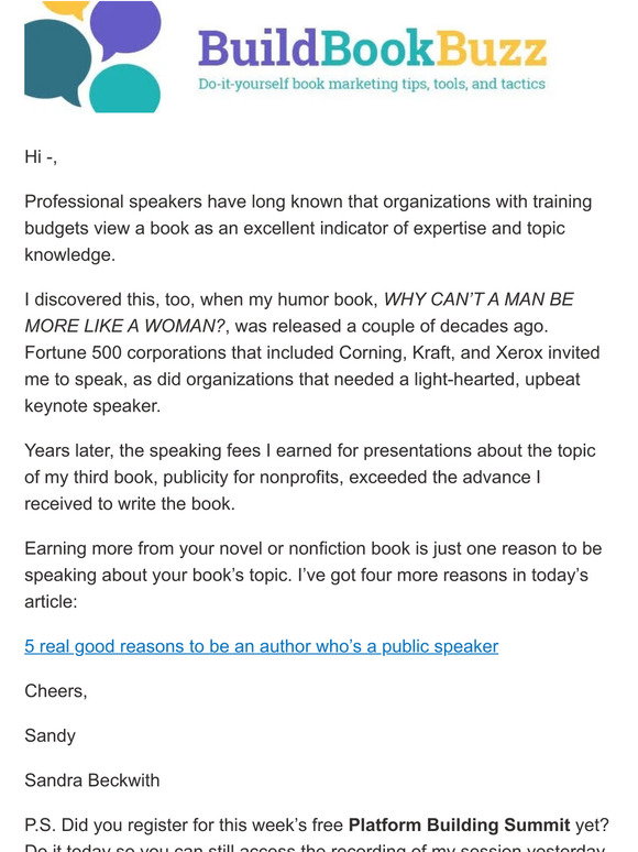 Build Book Buzz: [Build Book Buzz] Should you be speaking about your ...