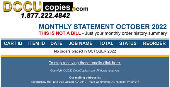 DocuCopies: October 2022 Monthly Statement From DocuCopies.com | Milled