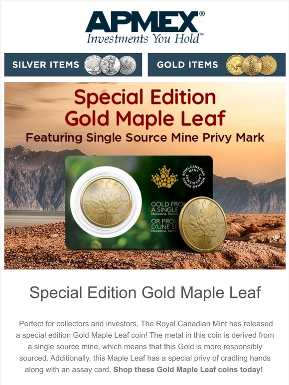 apmex: Special edition Gold maple leaf is now here! | Milled