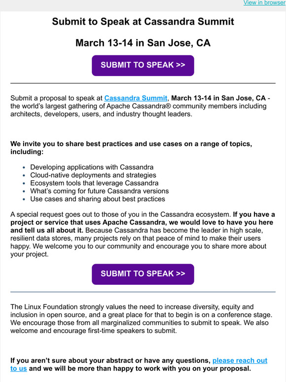 The Linux Foundation: Call for Proposals Now Open for Cassandra Summit 2023 | Milled