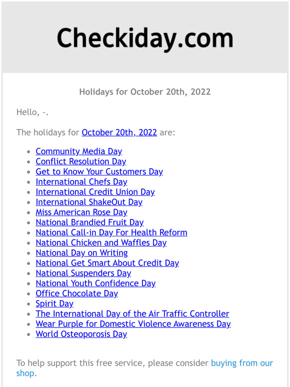 Checkiday: Holidays for October 20th, 2022! 📅🎉 | Milled