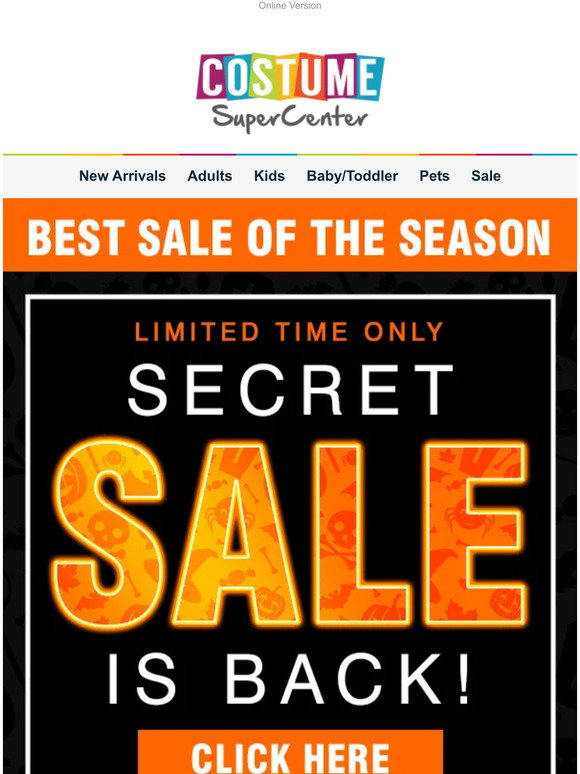Costume SuperCenter: ⚡THE SECRET SALE IS BACK!⚡ | Milled