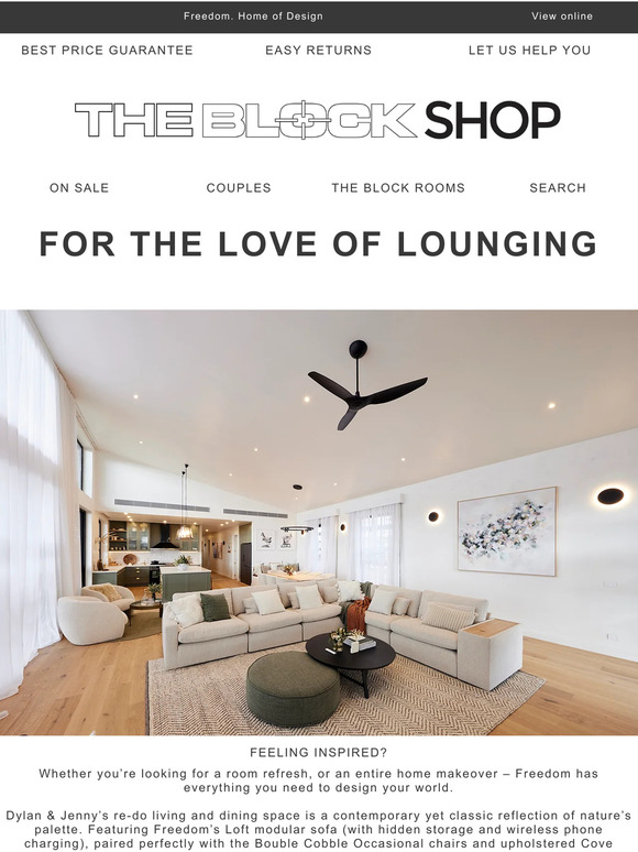 The Block Shop: Dylan & Jenny’s Freedom Living Room Glow Up | Milled