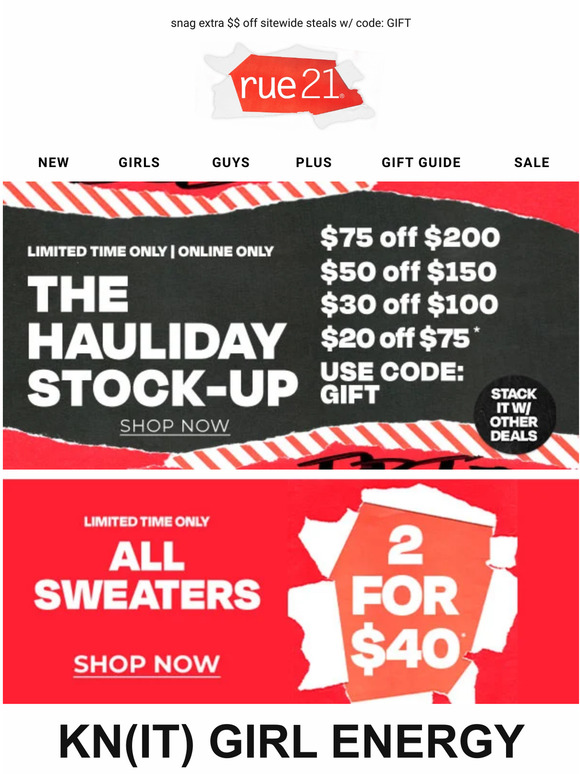 rue21: open NOW for $75 off + stackable savings | Milled