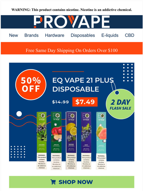 ProVape: 🔥50% OFF EQ Vape 21 Plus Disposables | Milled