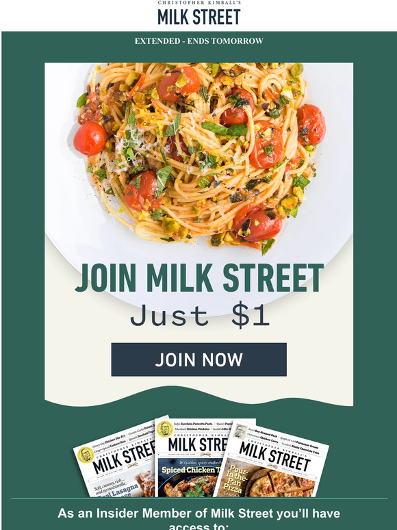 Milk Street Kitchen: Extended! You're Invited to Try Milk Street For ...