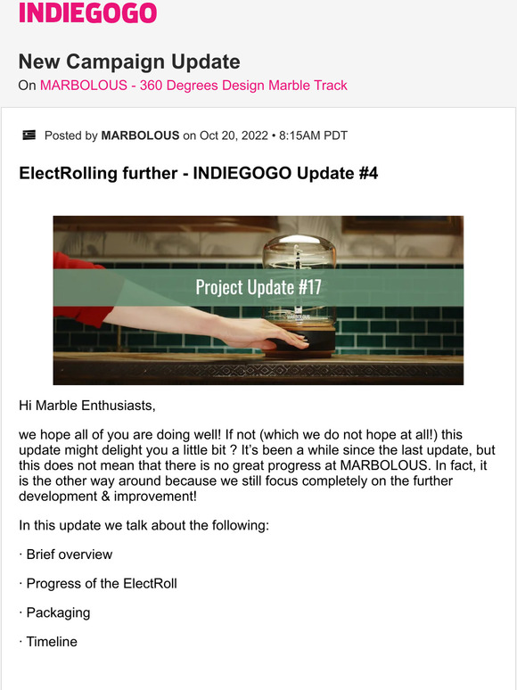 Indiegogo: 📢 Update #4 from MARBOLOUS - 360 Degrees Design Marble Track ...