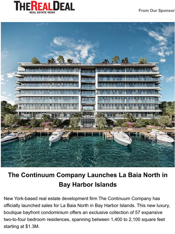 The Real Deal: The Continuum Company Launches Sales for La Baia North ...
