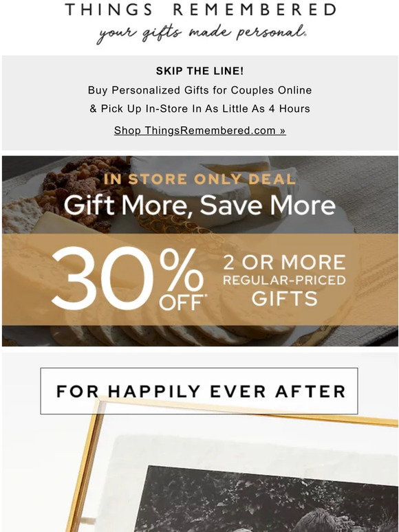 Things Remembered: 30% Off 2+ Gifts - In-Store & Limited Time! | Milled