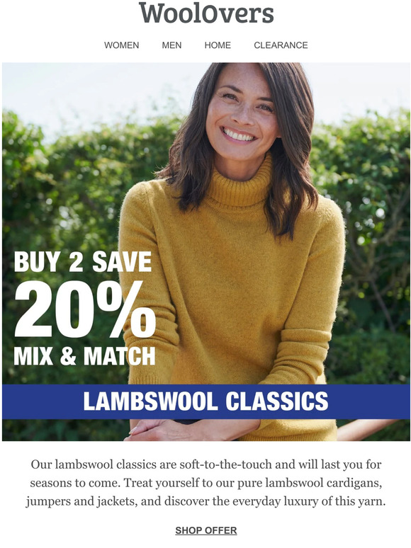 WoolOvers: Buy 2 Save 20% | Lambswool Classics. Limited Time Only! | Milled