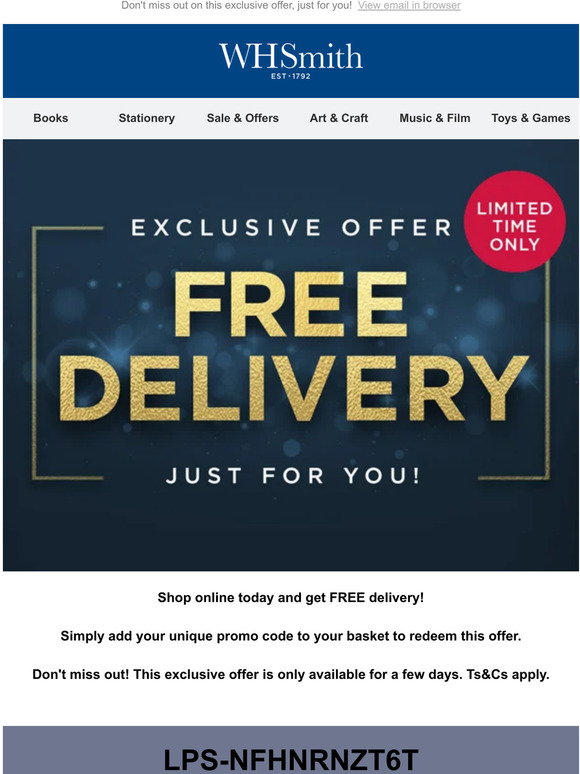 WHSmith: Free Delivery just for you! | Milled