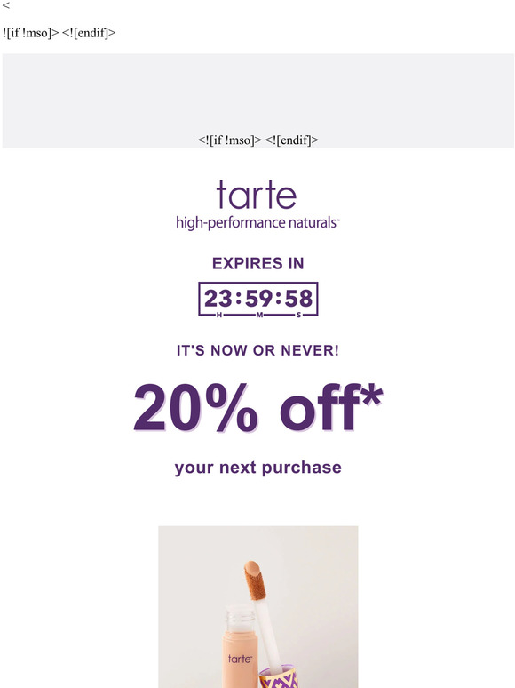 Tarte: [open] to start shopping with 20% Off | Milled